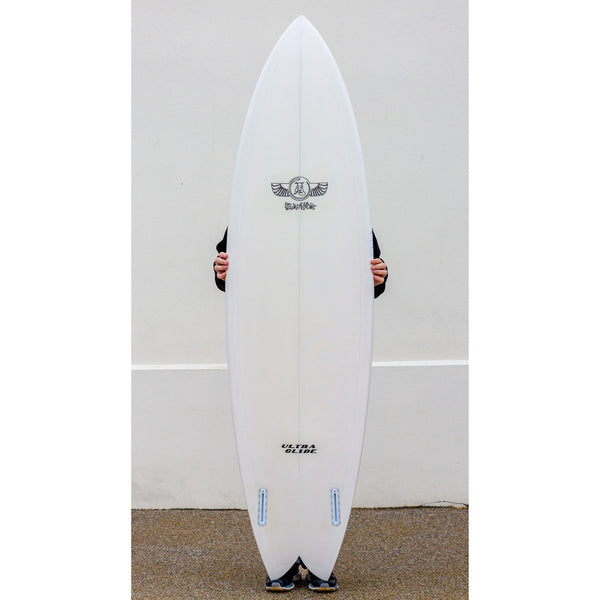 Jim Banks Ultra Glide Surfboard 6'10" - White/Burgundy Pin Line